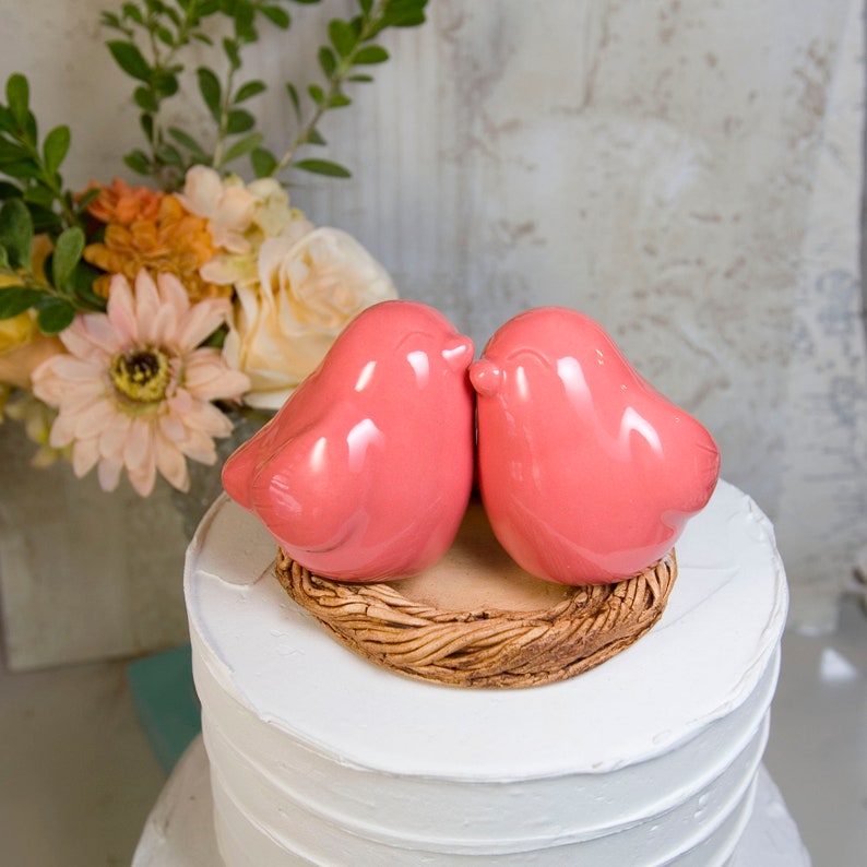 Coral Love Bird Wedding Cake Topper Handmade Pottery Keepsake - Etsy