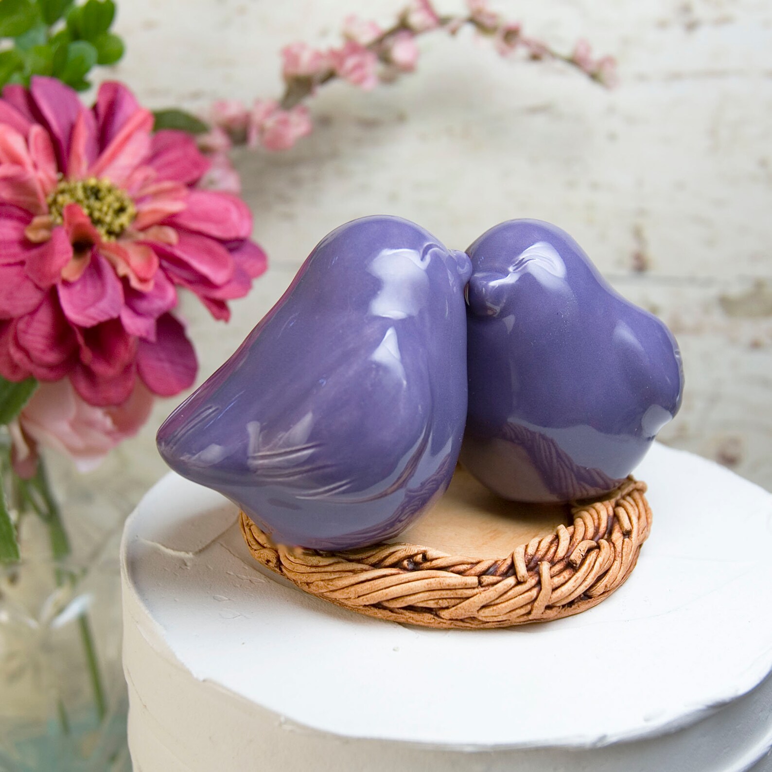 Purple Love Birds on a Nest Engraved With Names and Wedding - Etsy