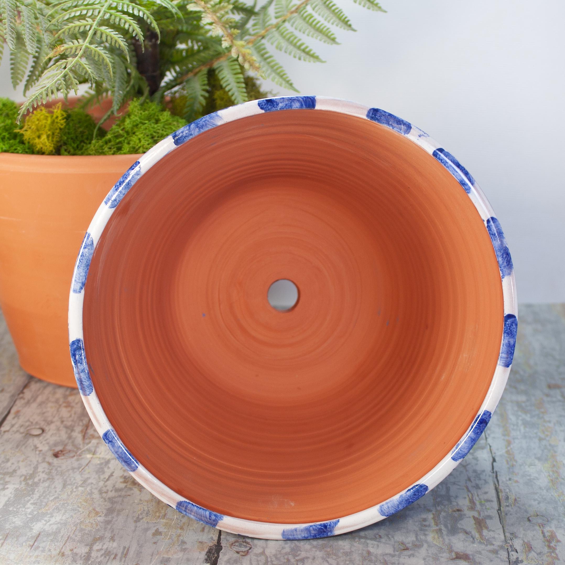 Handmade Terra Cotta Planter: Blue & White Running Dog Design, 6 Inch ...