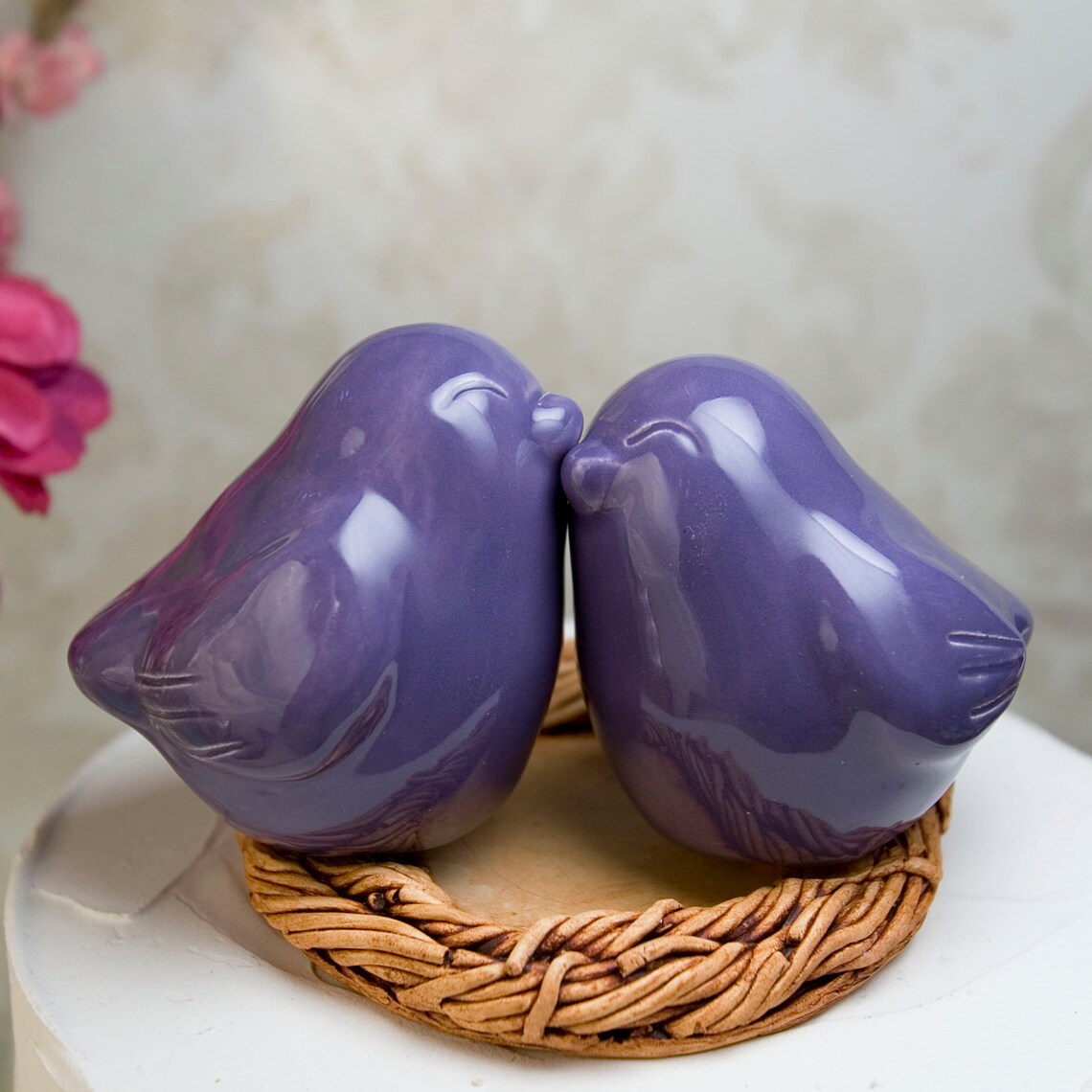 Purple Love Birds on a Nest Engraved With Names and Wedding - Etsy