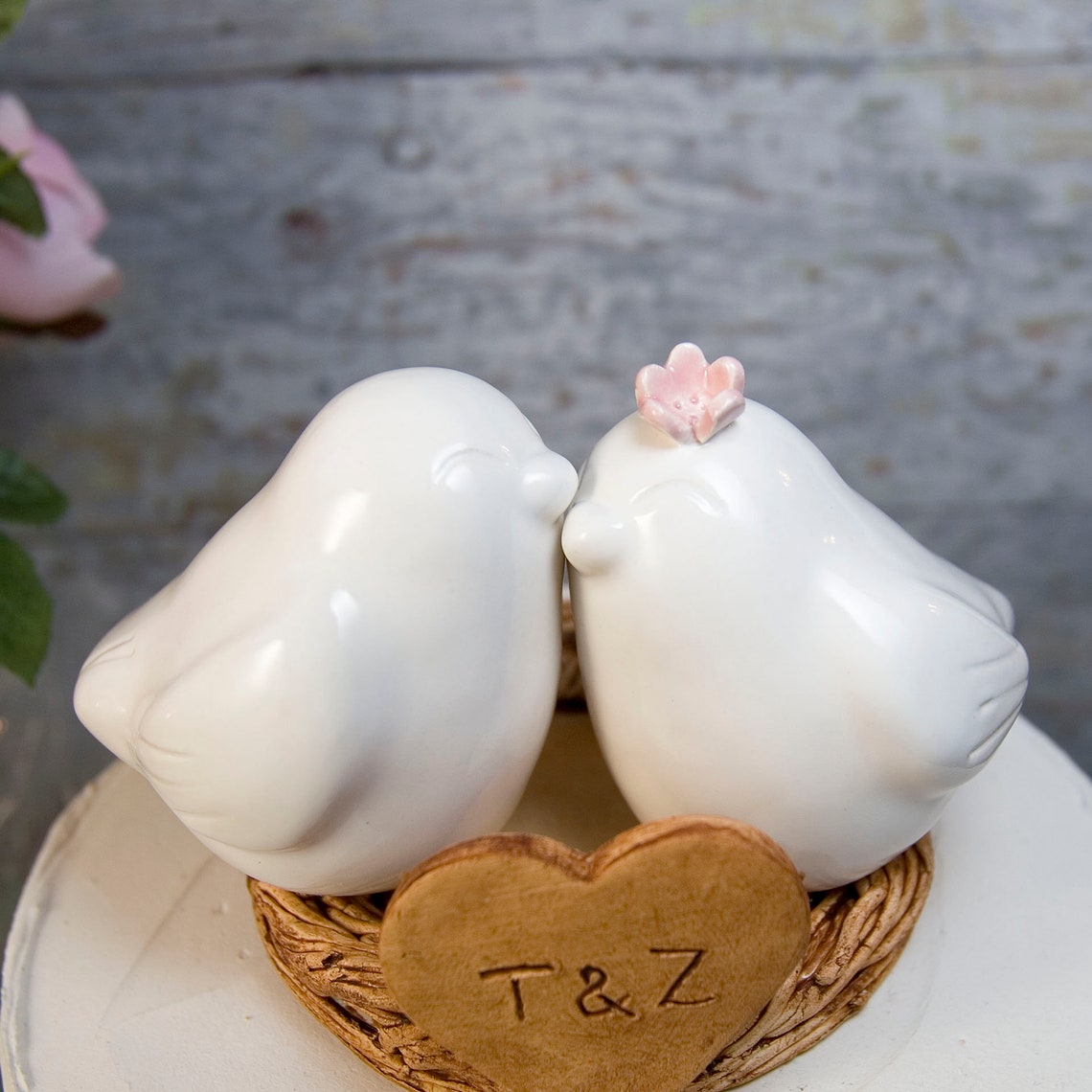 White Love Bird Cake Topper With Flower Glazed to Match - Etsy