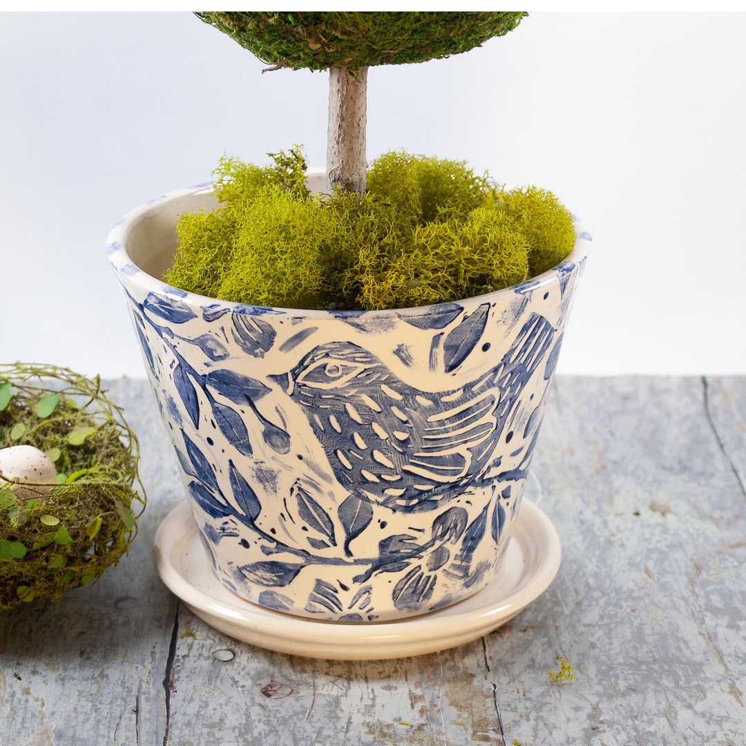 Handmade Bird Planter: Wheel Thrown Stoneware With Saucer - Etsy