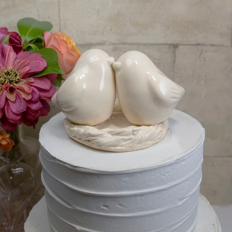 Ivory Love Bird Cake Topperpottery Wedding Cake Topper - Etsy