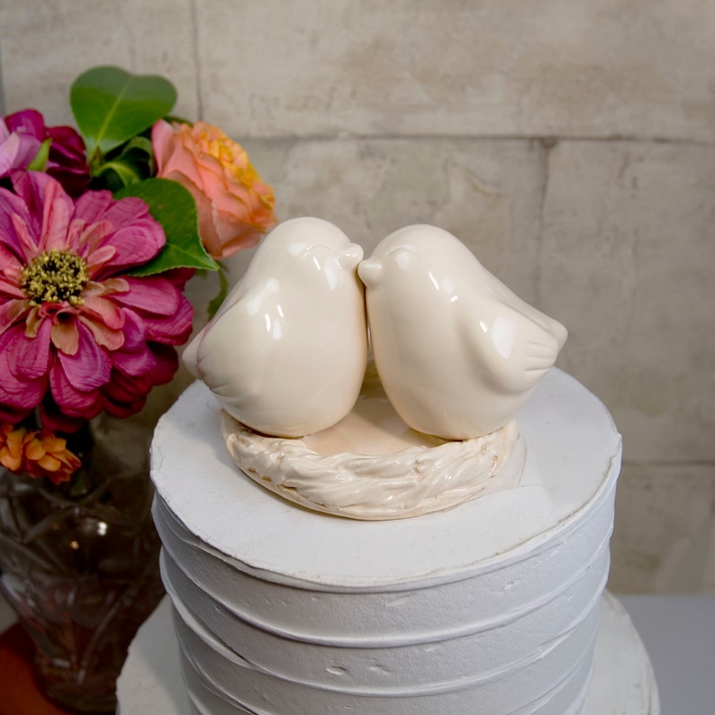 Ivory Love Bird Cake Topperpottery Wedding Cake Topper - Etsy