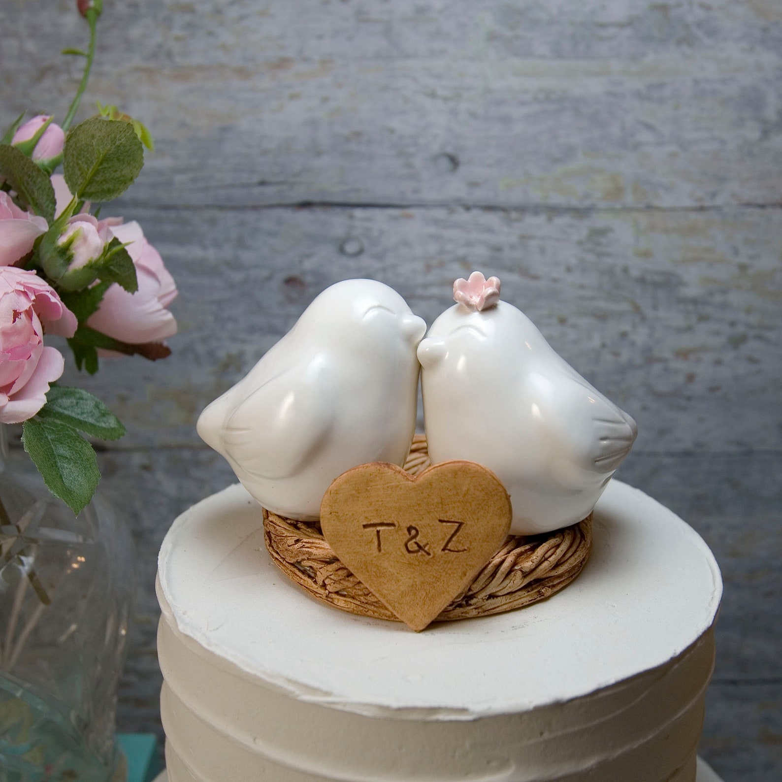White Love Bird Cake Topper With Flower Glazed to Match - Etsy