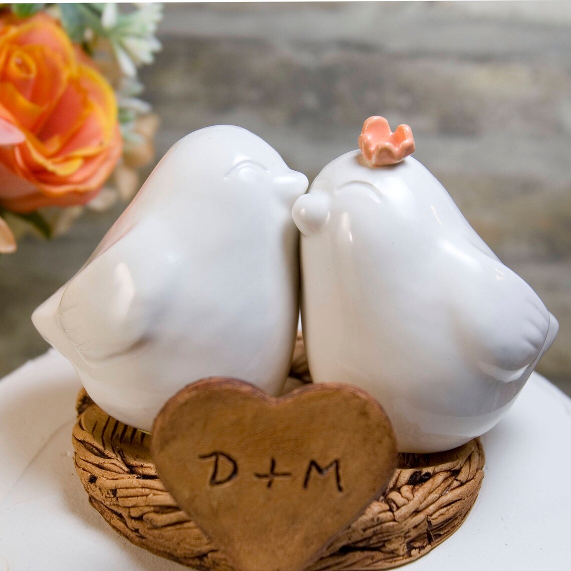 White Love Bird Cake Topper With Flower Glazed to Match - Etsy