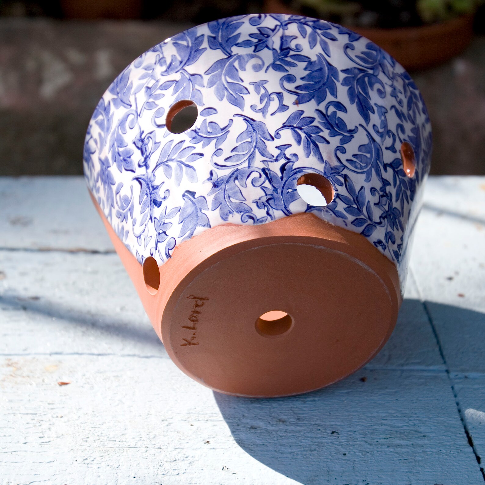 Terra Cotta Orchid Pot With Blue and White Leaf - Etsy