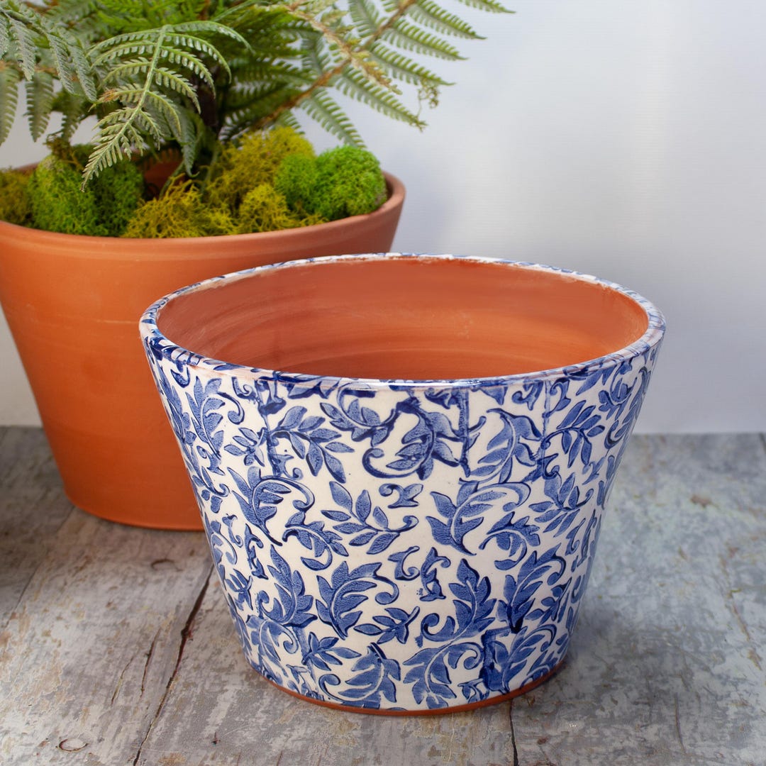 Handmade Cobalt Blue Leaf Planter: Italian Style Terra-cotta Pot - Etsy