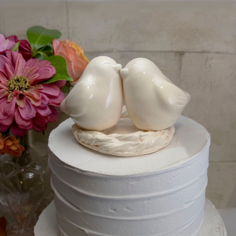 Ivory Love Bird Cake TopperPottery Wedding Cake Topper | Etsy