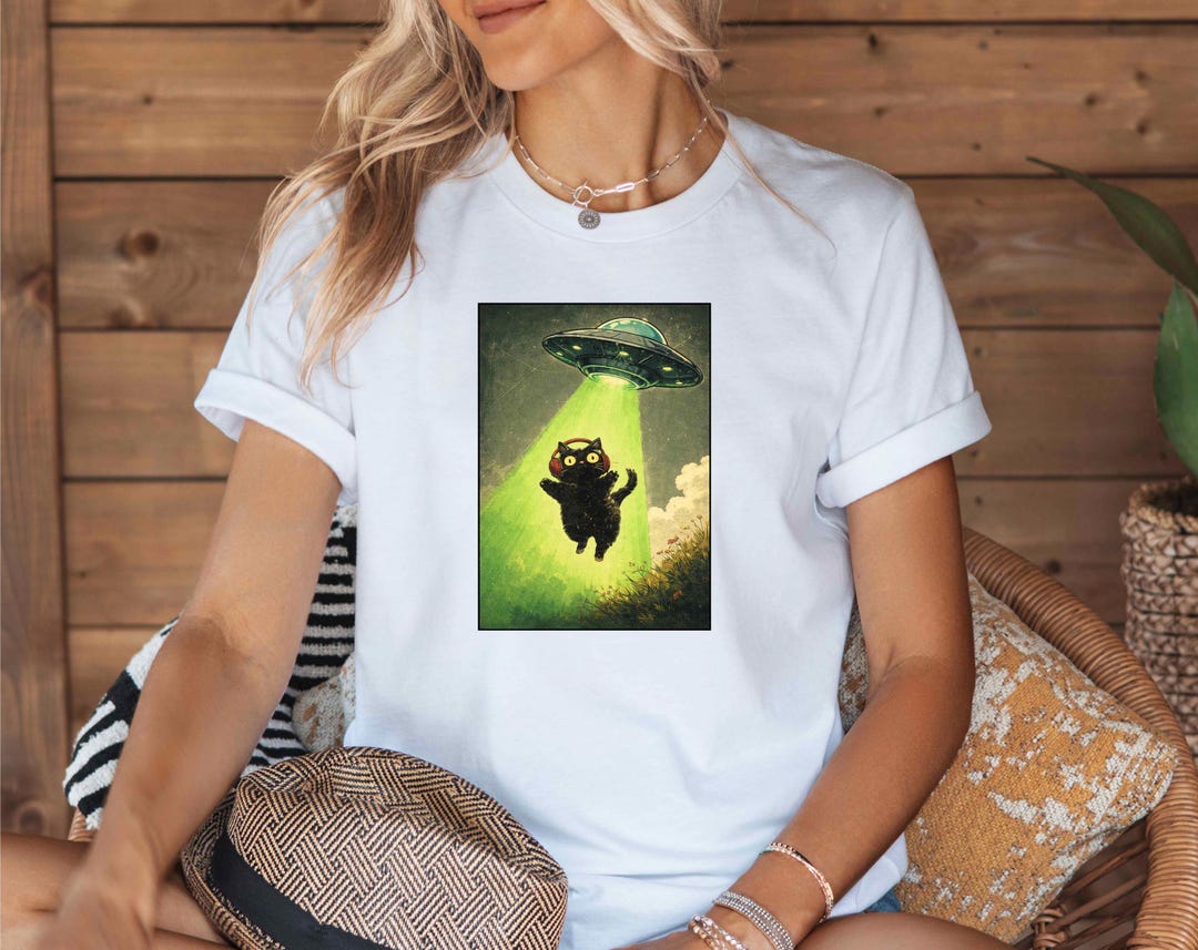 Alien Cat Shirt, UFO Cat Tee, Funny Cat Tee, Space Cat Art, Funny Cat T ...
