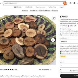 One Positive Affirmation Wood Token, Worry Stone, Personalized Gift ...