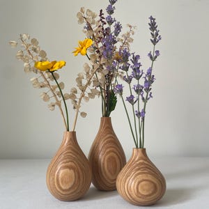 Set of 3 Little Wooden Vases – Handmade Carved Vase, Rustic Home Décor ...