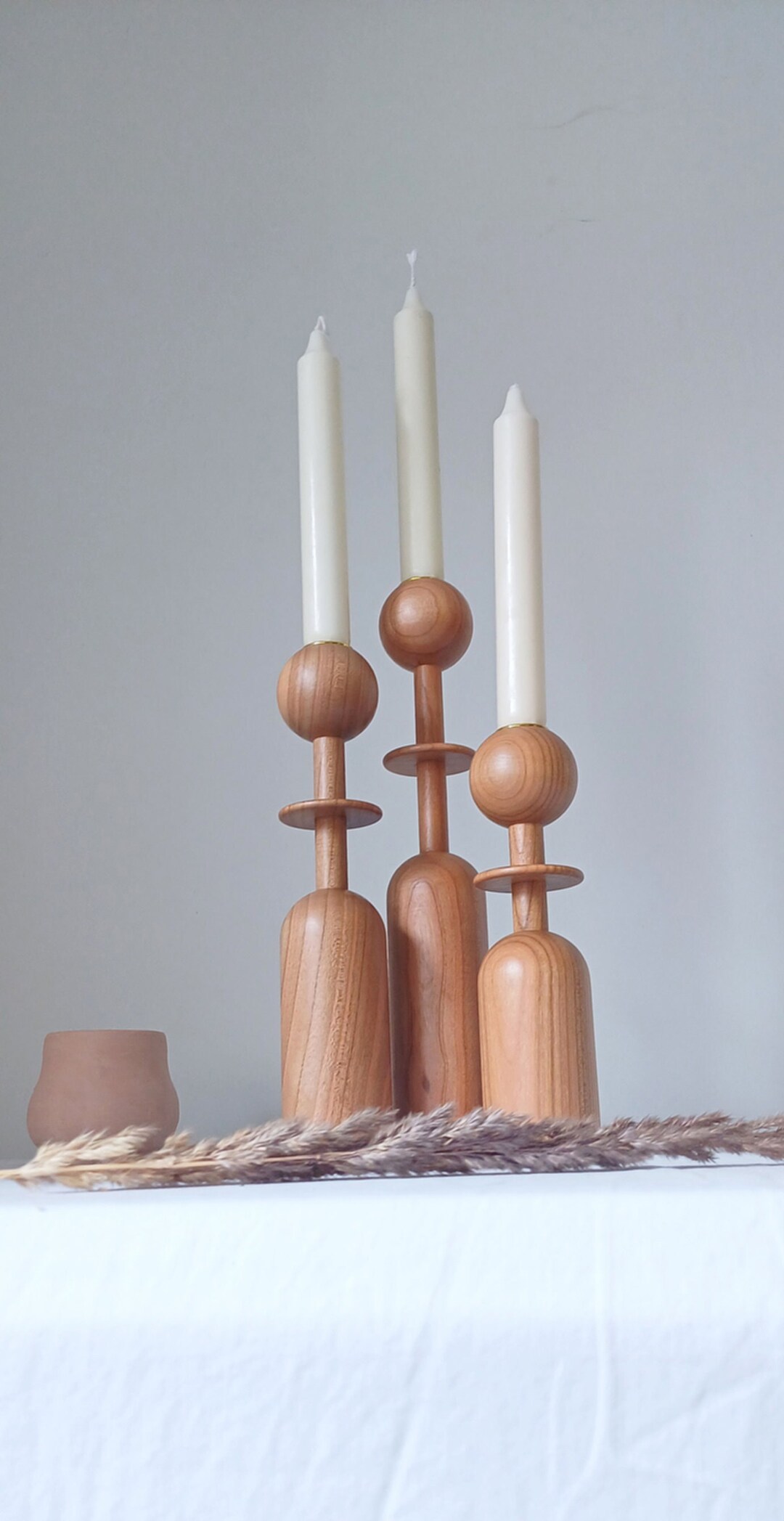 Wooden Candle Holder Set of 3 Candlesticks Scandinavian Style Taper ...
