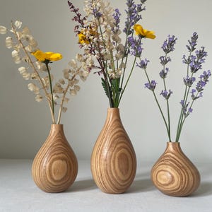 Set of 3 Little Wooden Vases – Handmade Carved Vase, Rustic Home Décor ...