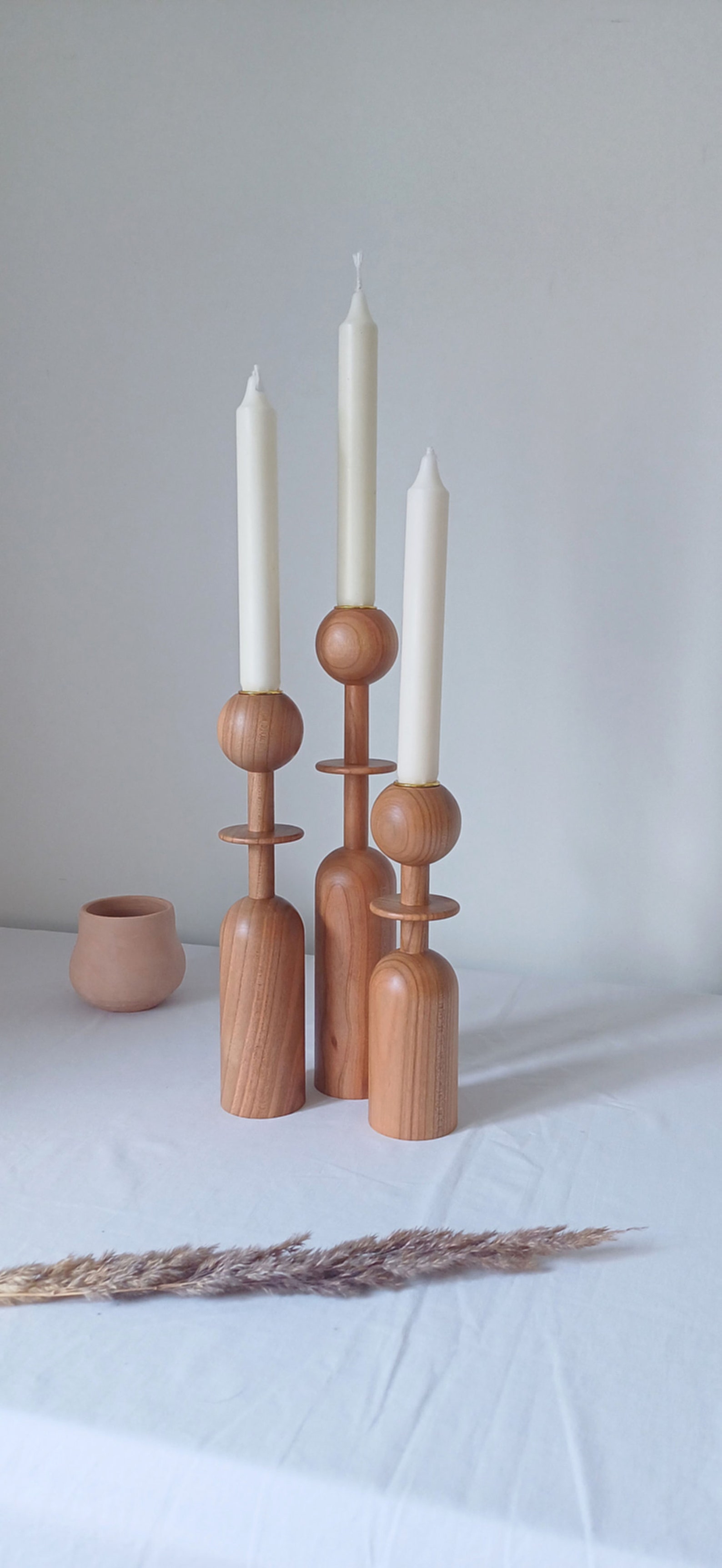 Wooden Candle Holder Set of 3 Candlesticks Scandinavian Style Taper ...