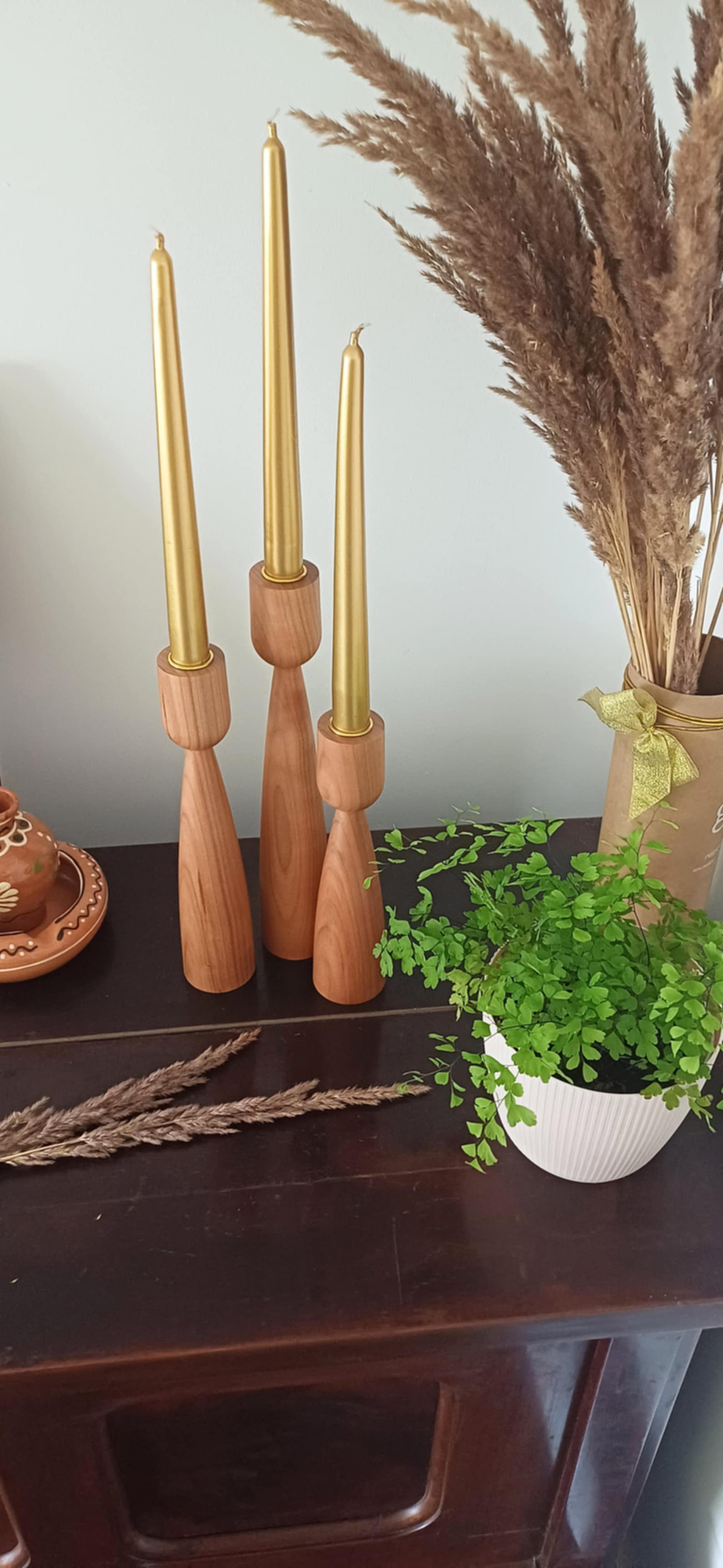 Wooden Candle Holder Set of 3 Candlesticks Wooden Candle Stand Rustic ...