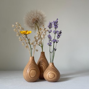 Set of 3 Little Wooden Vases – Handmade Carved Vase, Rustic Home Décor ...