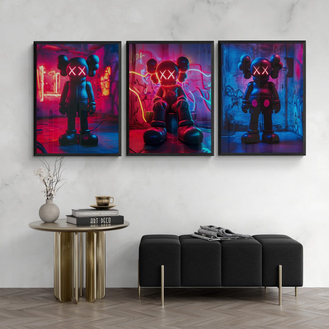 Kaws Neon Full Body Set, Hypebeast Toys Poster, Figure Printable Wall ...