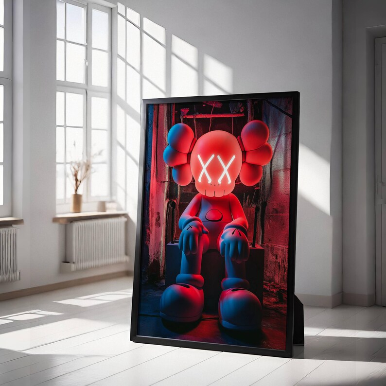Kaws Neon Light Poster, Hypebeast Toys Poster, Figure Printable Wall ...