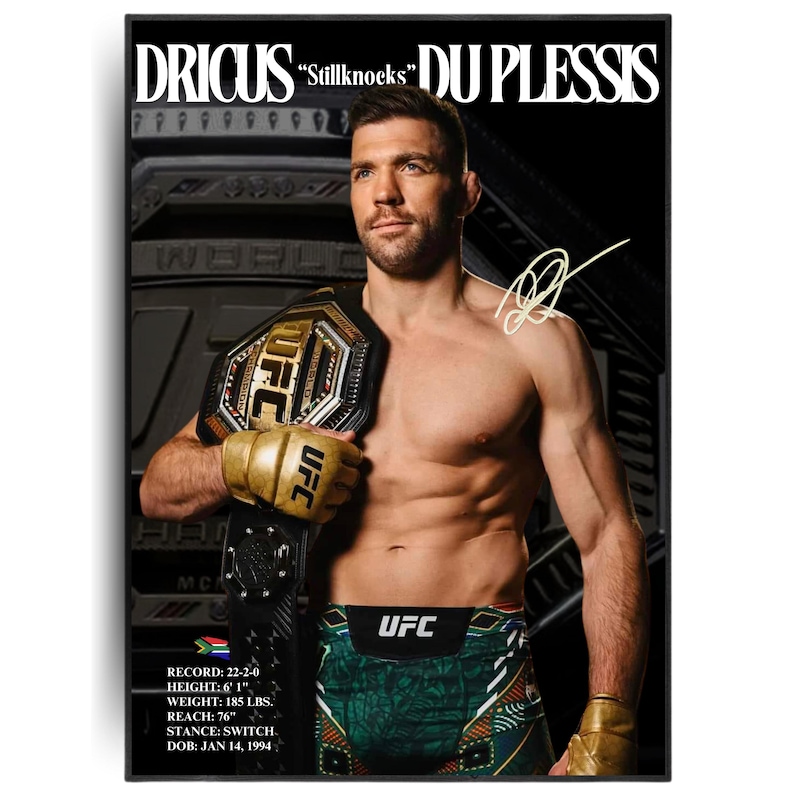 Dricus Stillknocks Du Plessis Fighter Poster, Ufc Wall Art, Decor ...