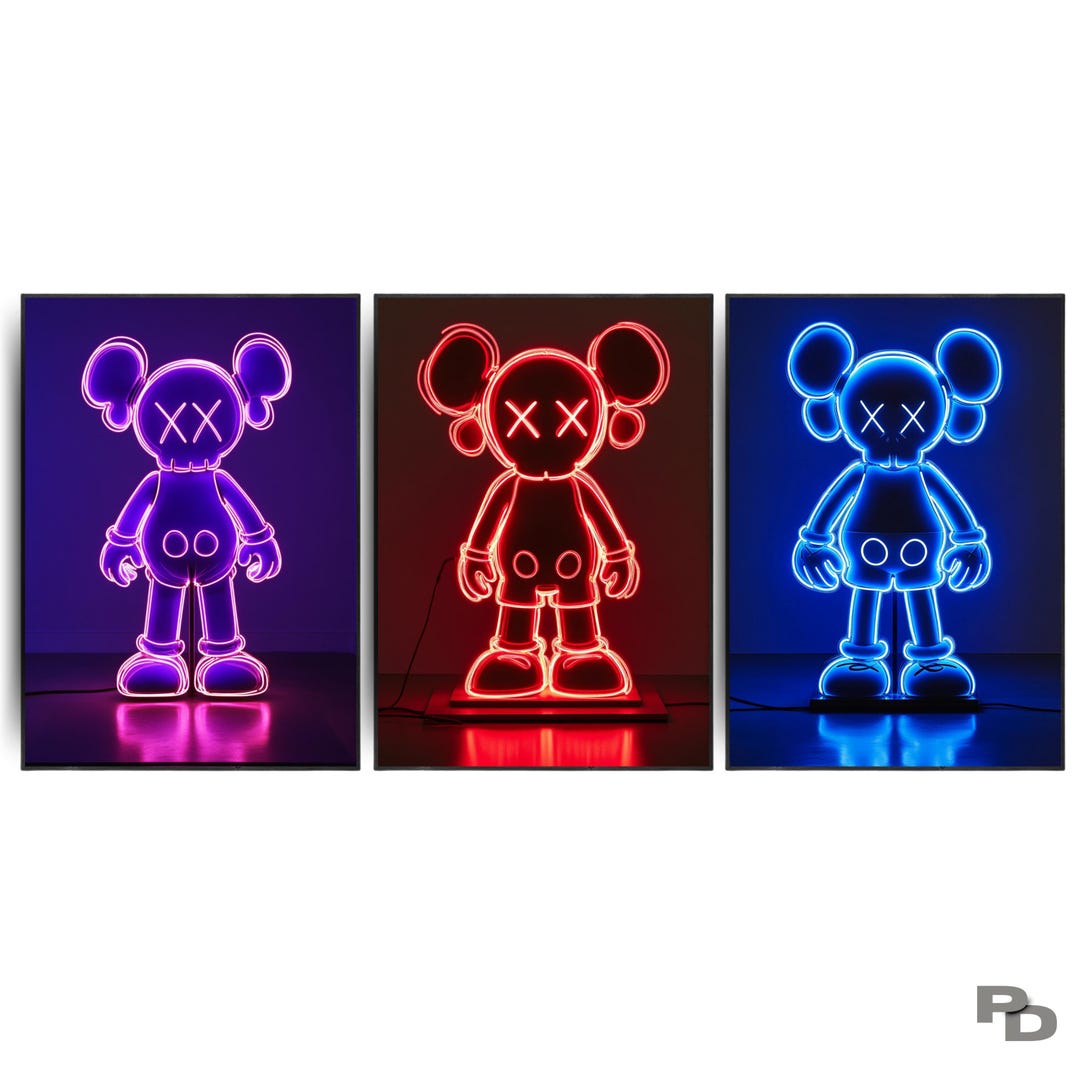 Kaws Neon Outline Set, Hypebeast Toys Poster, Figure Printable Wall Art ...