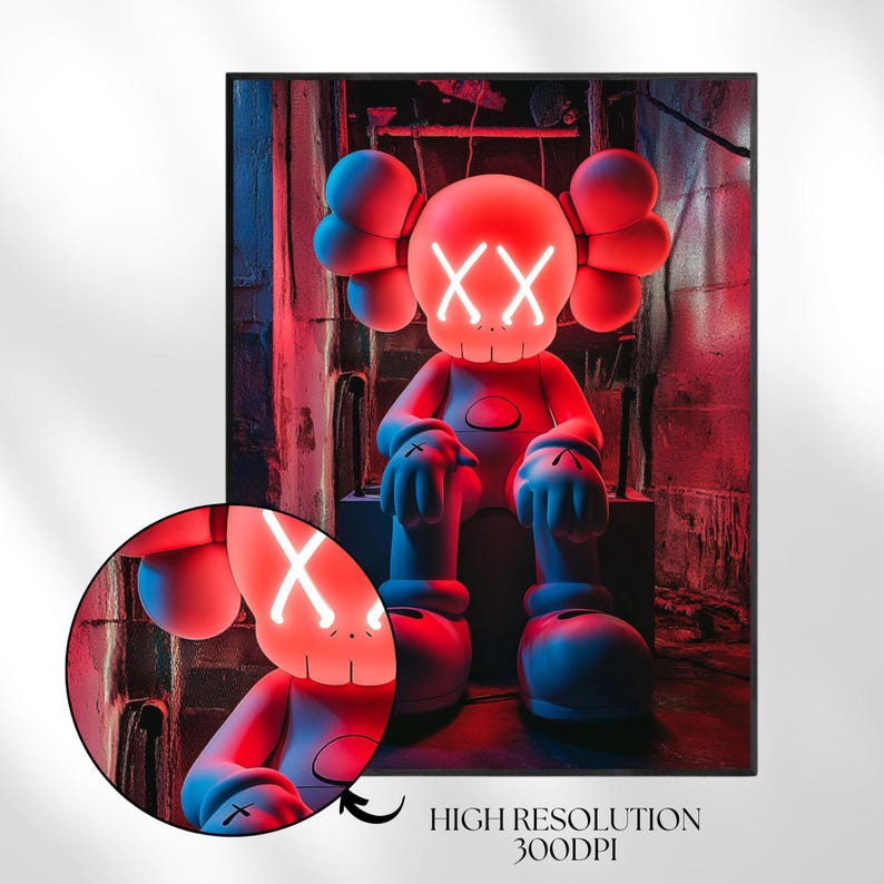 Kaws Neon Light Poster, Hypebeast Toys Poster, Figure Printable Wall ...