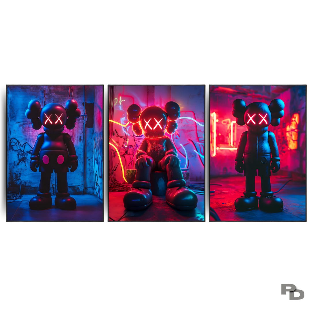Kaws Neon Full Body Set, Hypebeast Toys Poster, Figure Printable Wall ...