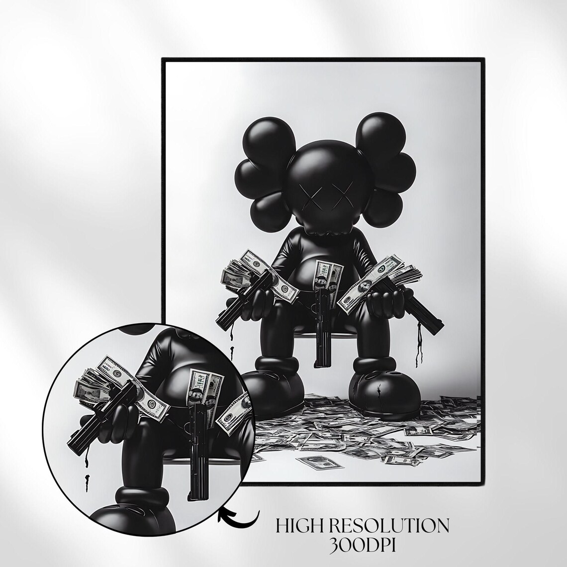 Kaws Gun/money Poster, Hypebeast Toys Poster, Figure Printable Wall Art ...