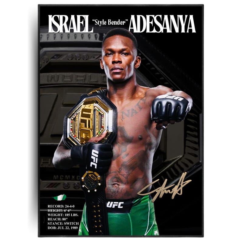 Israel Style Bender Adesanya Fighter Poster, Ufc Wall Art, Decor ...
