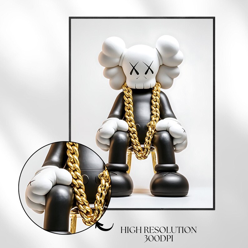 Kaws White Gold Chain Poster, Hypebeast Toys Poster, Figure Printable ...