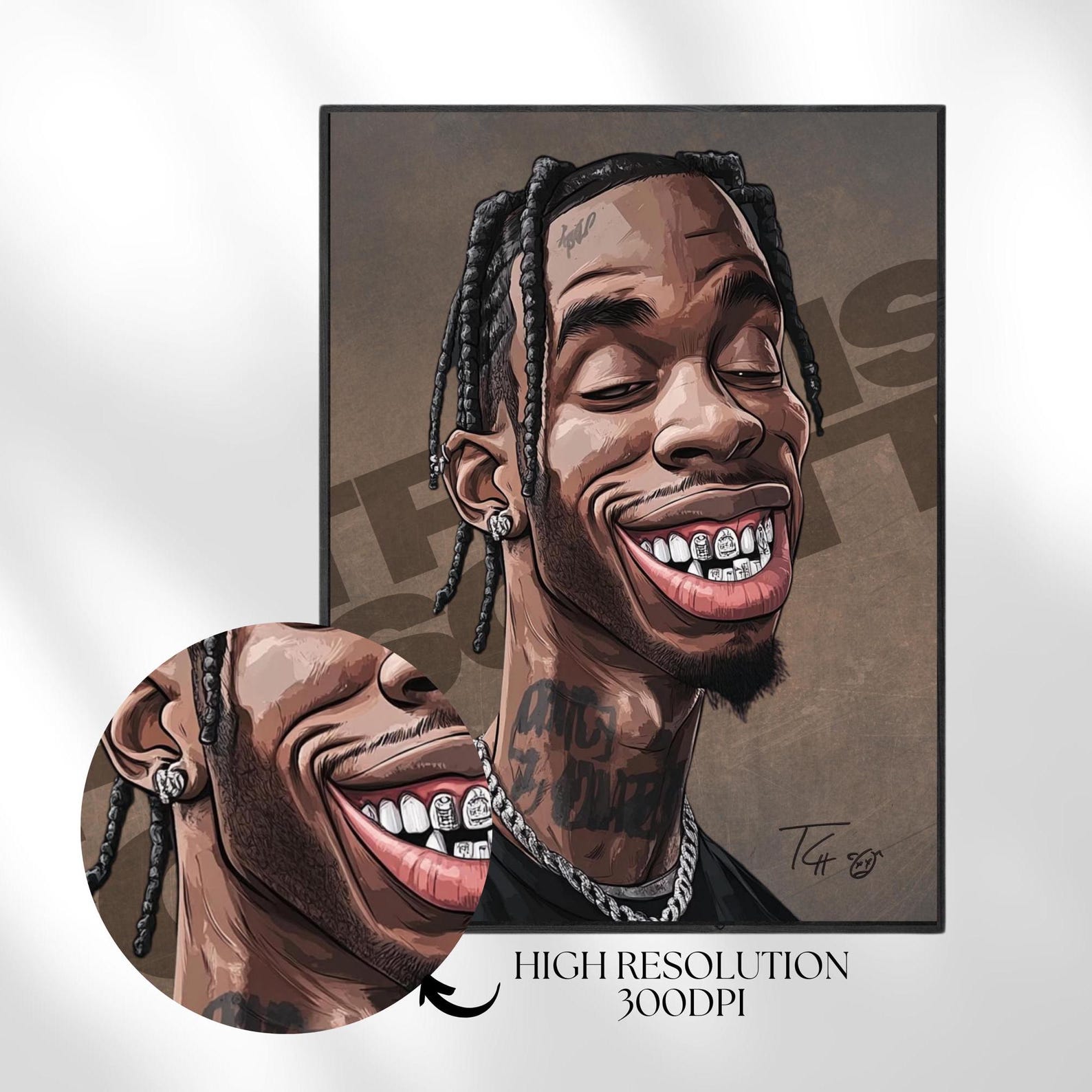 Travis Scott Cartoon Poster, Digital Download, Album Cover Wall Art ...