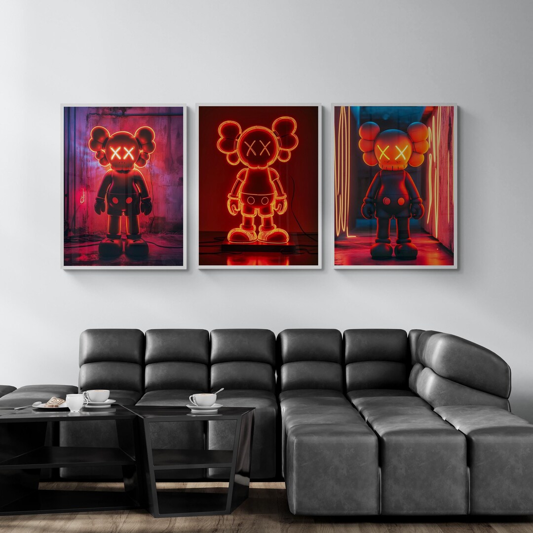 Kaws Orange Neon Set, Hypebeast Toys Poster, Figure Printable Wall Art ...