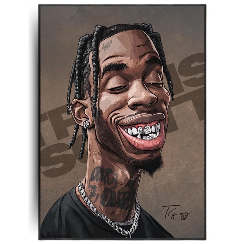 Travis Scott Cartoon Poster, Digital Download, Album Cover Wall Art ...