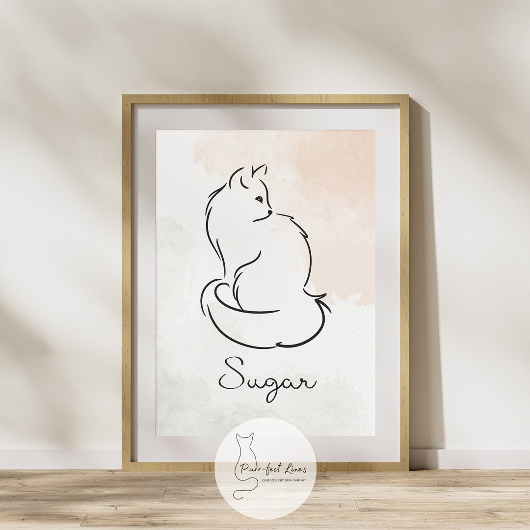 Custom Cat Line Drawing | Love Cat Decor | Pet Line Art Gift ...