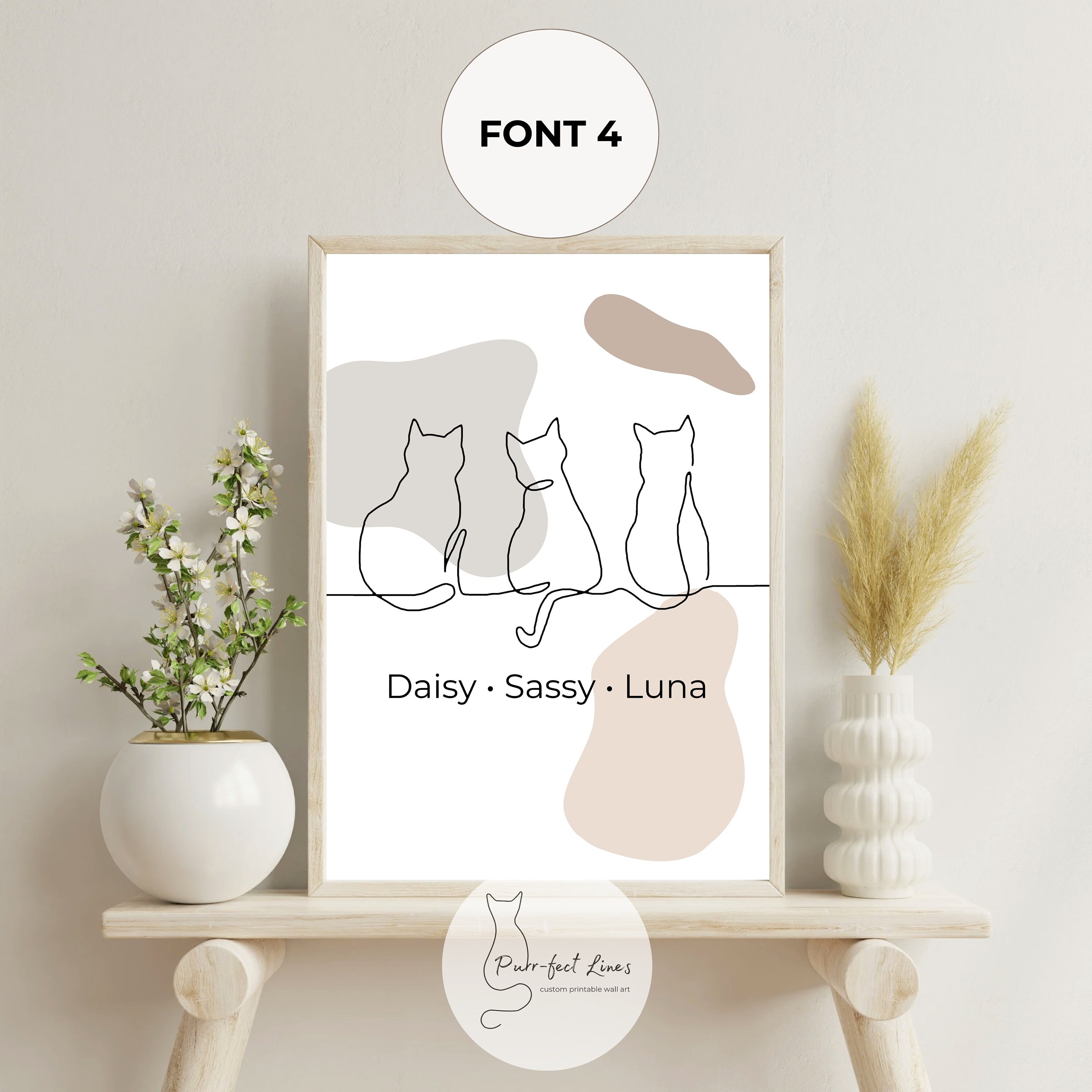 Custom Cat Line Art Print: Personalized Pet Portrait (digital Download ...