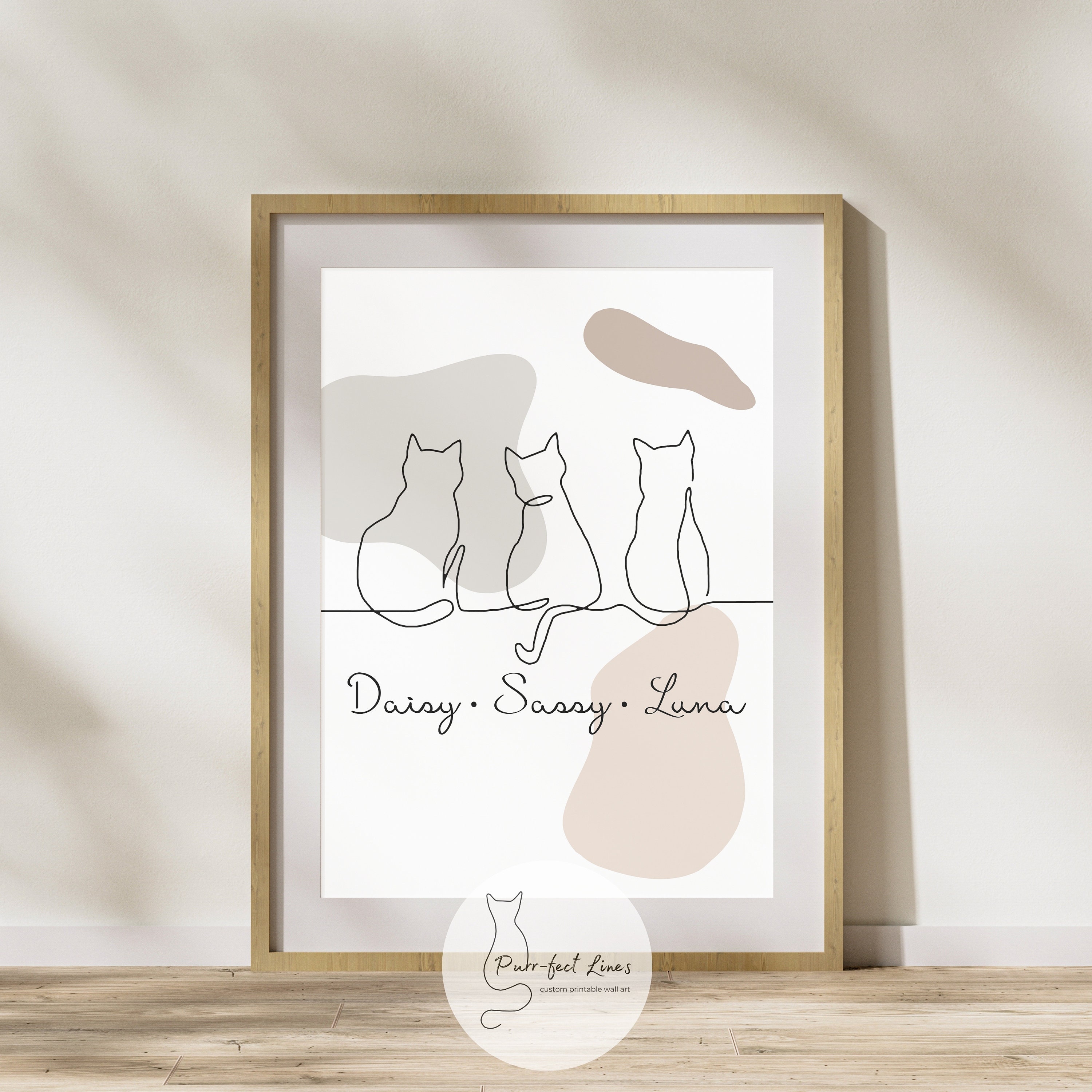 Custom Cat Line Art Print: Personalized Pet Portrait (digital Download ...