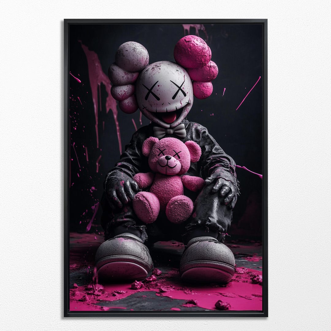 Kaws and the Teddy Bear Wall Art, Bearbrick Bear Decoration, Canvas Art ...
