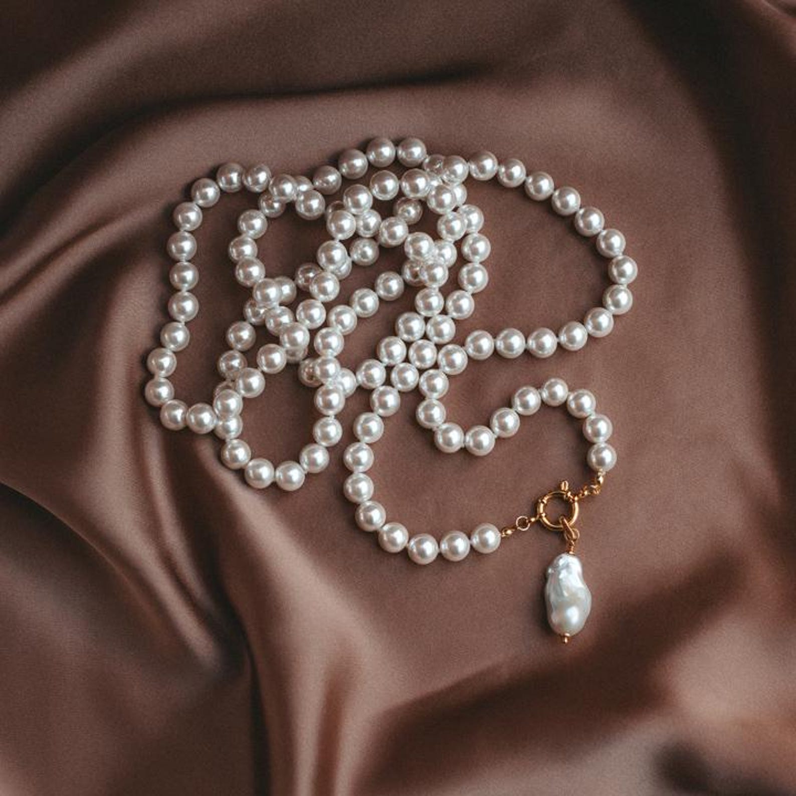 Long Pearl Necklace With Large Pearl Pendant, Majorca Pearls, Elegant ...