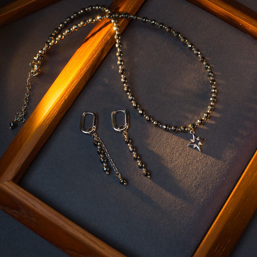 Graphite Hematite North Star Necklace Jewelry Set, Necklace With Star ...