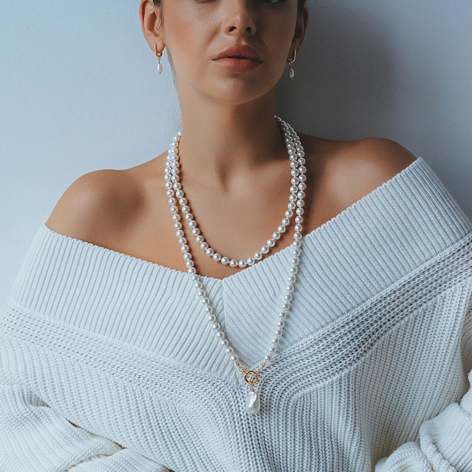 Long Pearl Necklace With Large Pearl Pendant, Majorca Pearls, Elegant ...