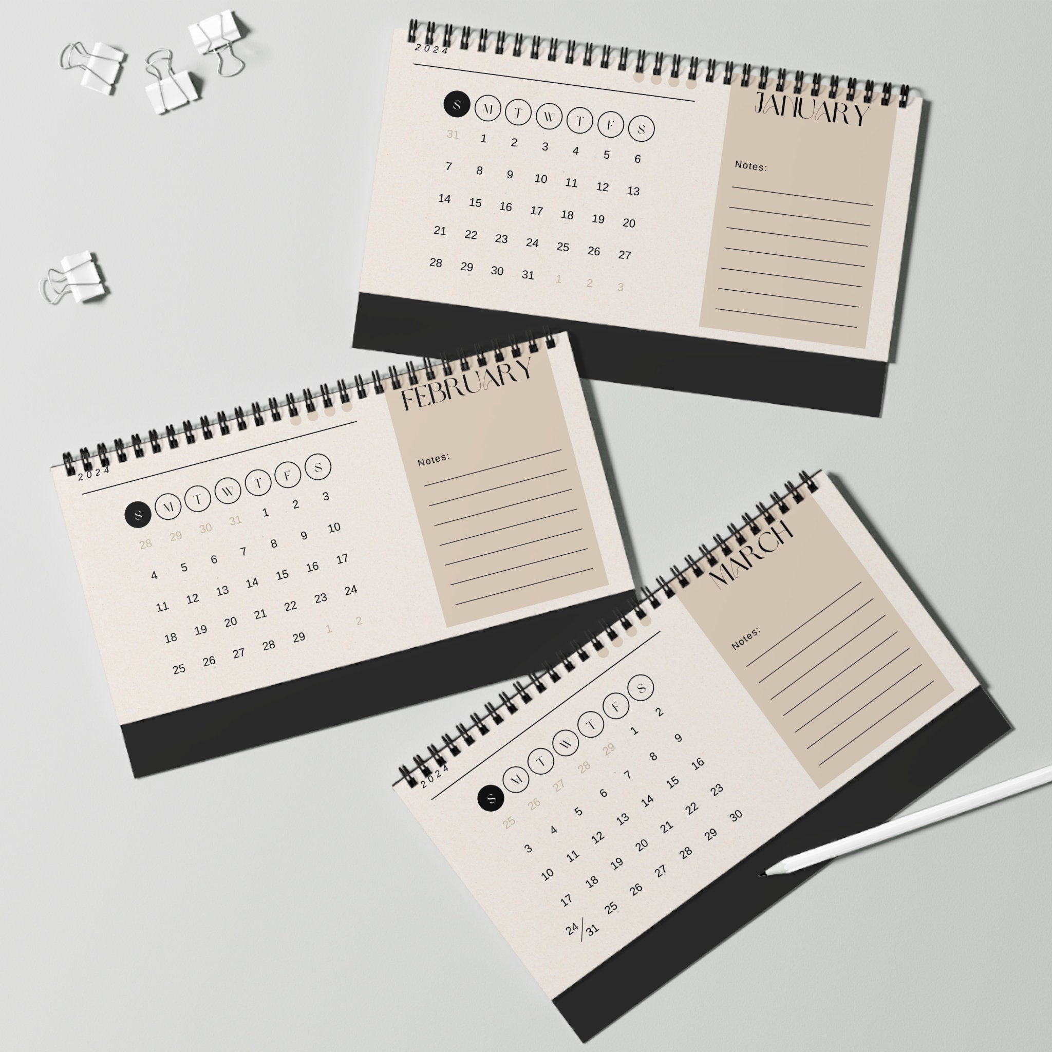 Minimalist Aesthetic Desk Calendar 2024 - Etsy