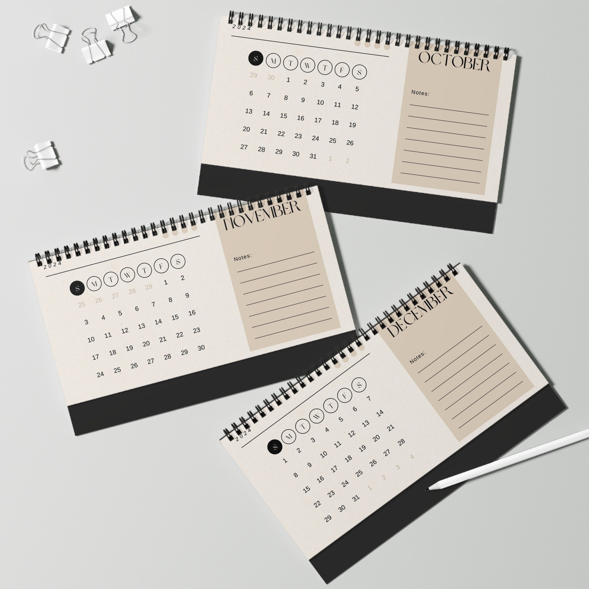 Minimalist Aesthetic Desk Calendar 2024 - Etsy