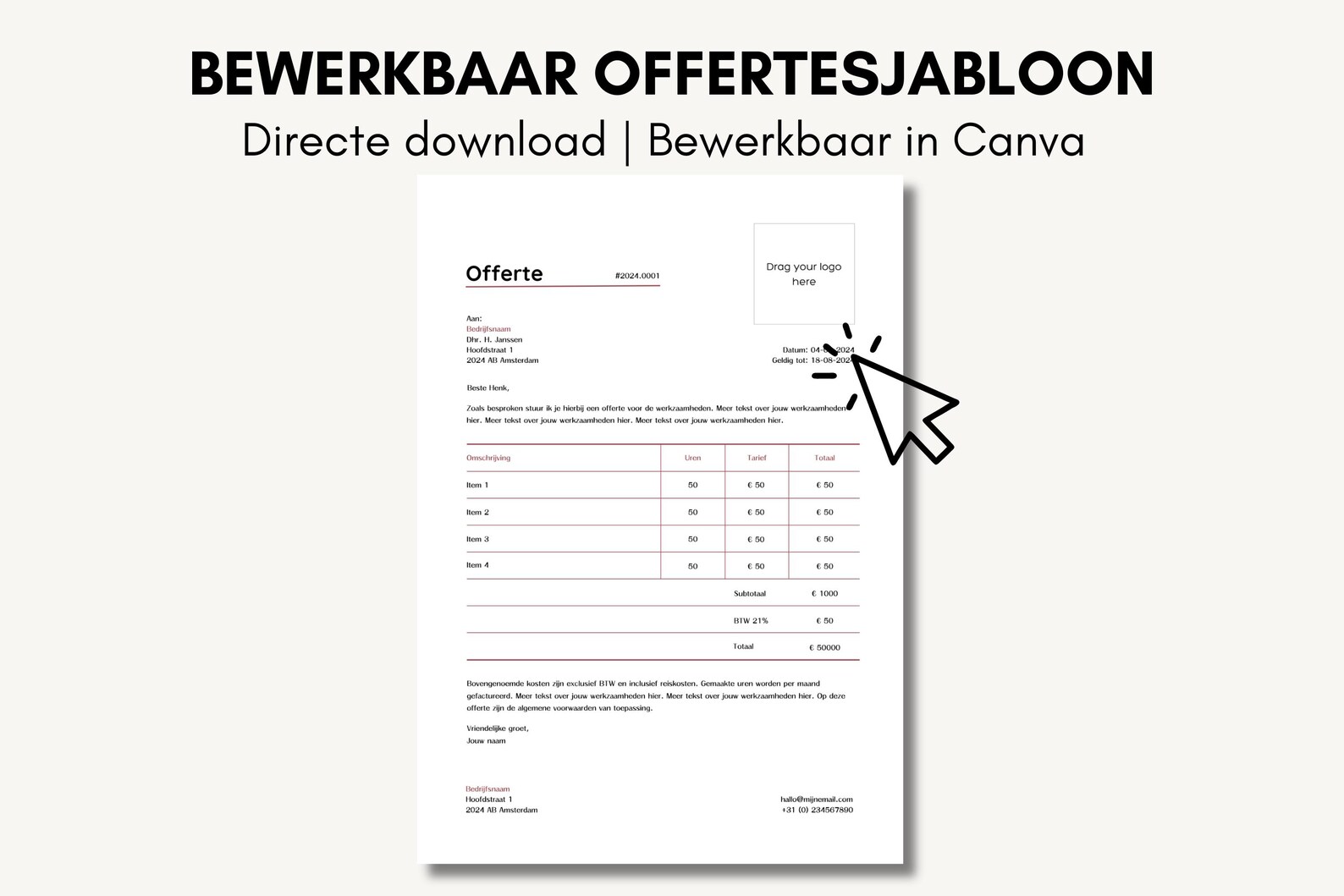 Editable Quote Template Dutch, Price Quote, Quote Form, Small Business ...