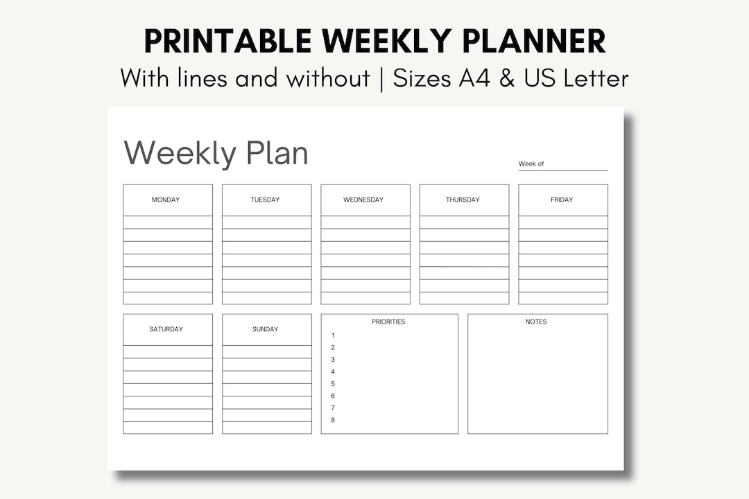 Printable Weekly Planner, Undated, Freelancer Weekly Schedule, Small ...