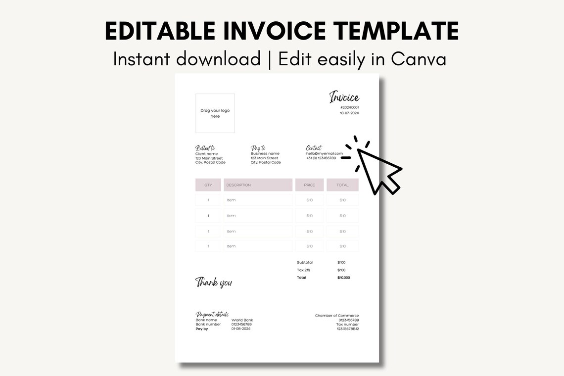 Invoice Template Editable, Business Invoice, Fancy Invoice Template ...