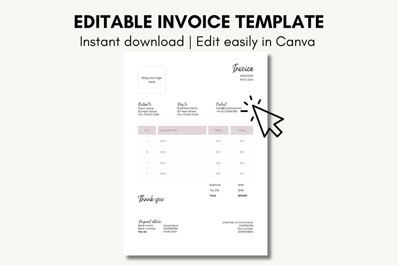 Invoice Template Editable, Business Invoice, Fancy Invoice Template ...