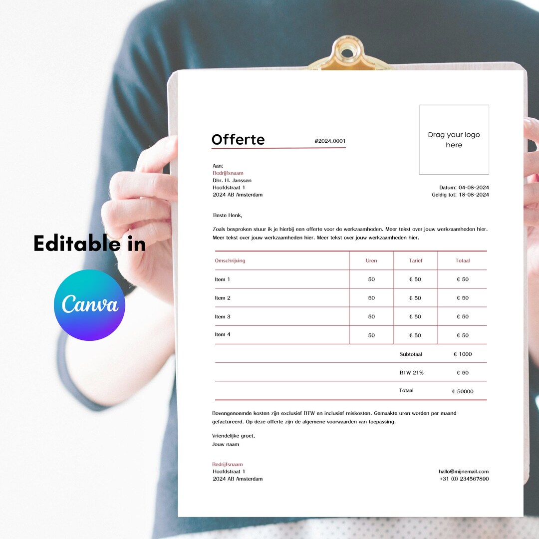 Quotation Template Editable in Canva, Minimalist Small Business ...