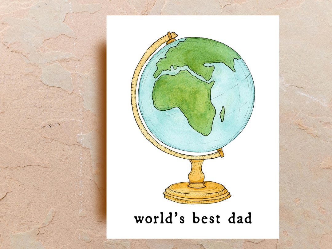 Watercolor World's Best Dad Card, Father's Day Card, Whimsical Greeting ...