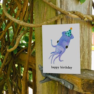 Watercolor Party Squid Birthday Card, Whimsical Greeting Cards, Art ...