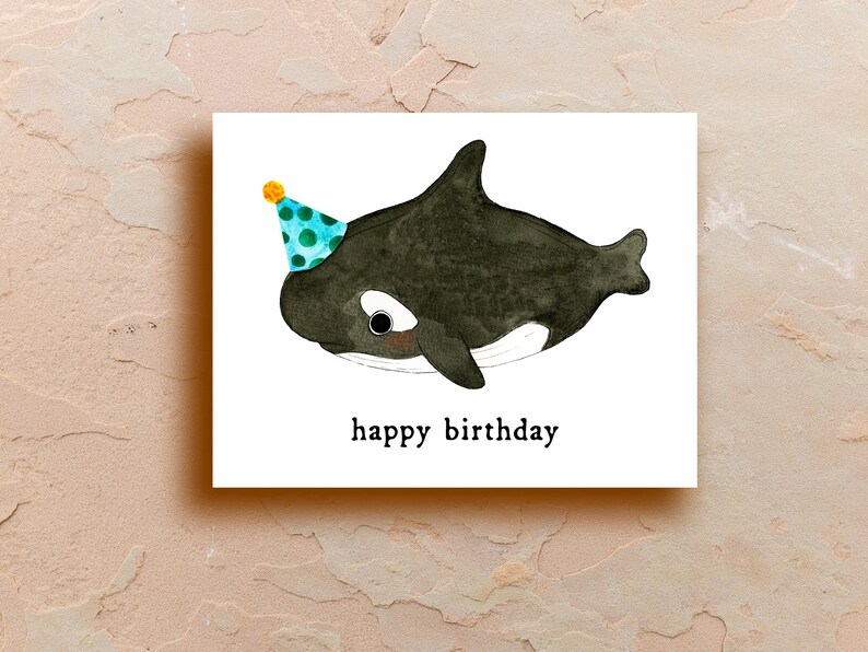 Watercolor Orca Birthday Card, Whimsical Greeting Cards, Art Cards ...